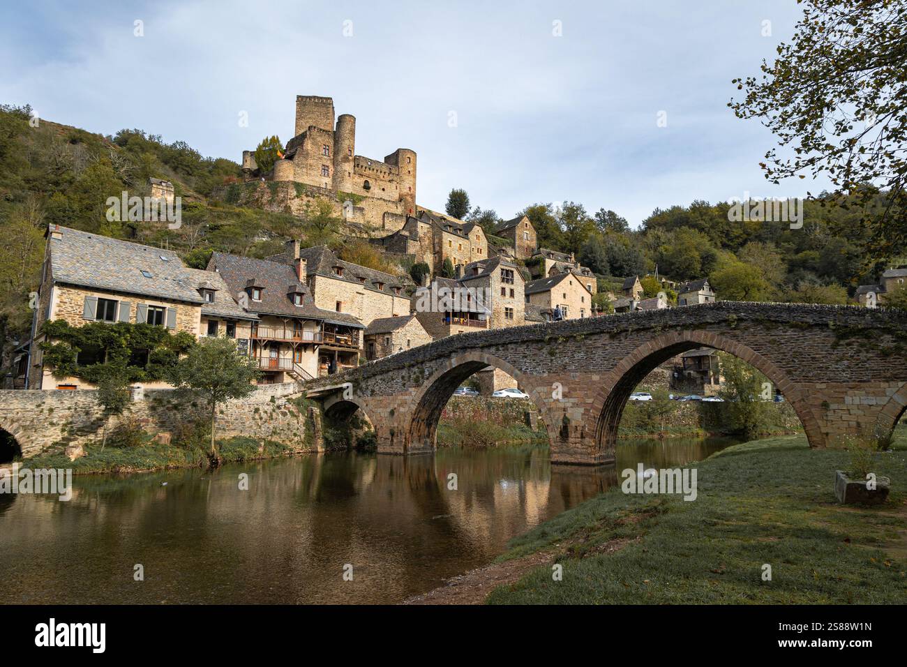 Picturesque view of the iconic stone bridge spanning the Aveyron River ...