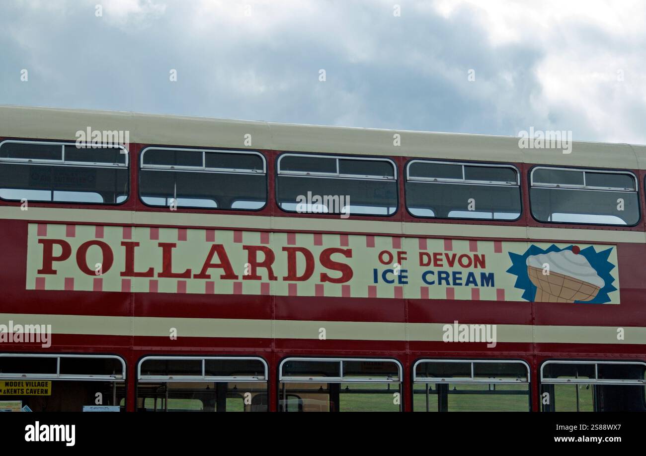 Advert for Pollards Of Devon Ice Cream on a heritage bus. Trans Lancs ...