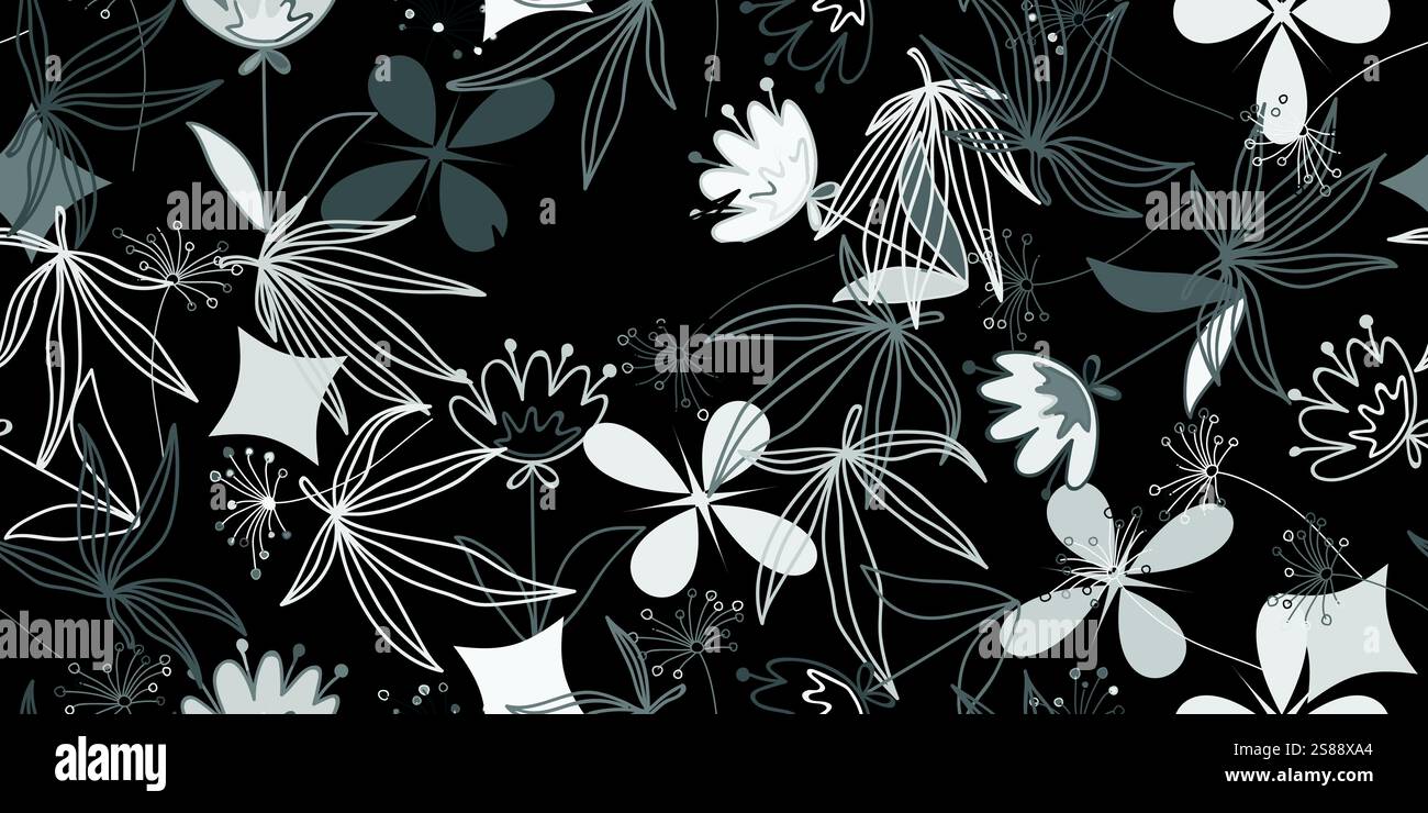 floral seamless pattern. Meadow plants, leaf and flowers. All over ...