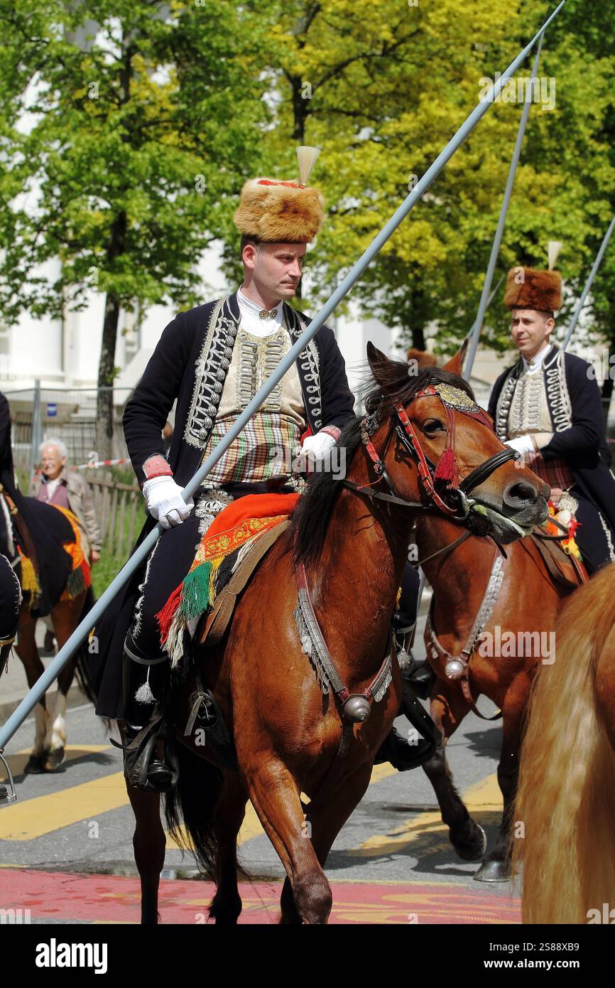 GENEVA; SWITZERLAND-May 04, 2024: Sinjska Alka Croatia Cavalry ...