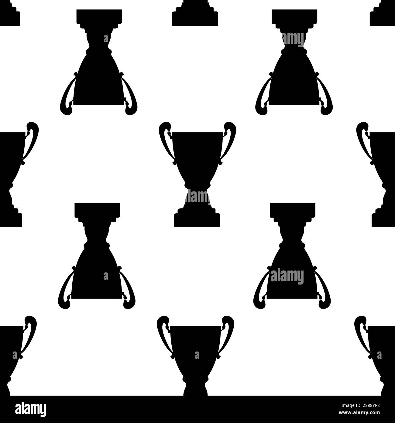 Winner trophy cup seamless pattern. Black simple silhouette texture ...