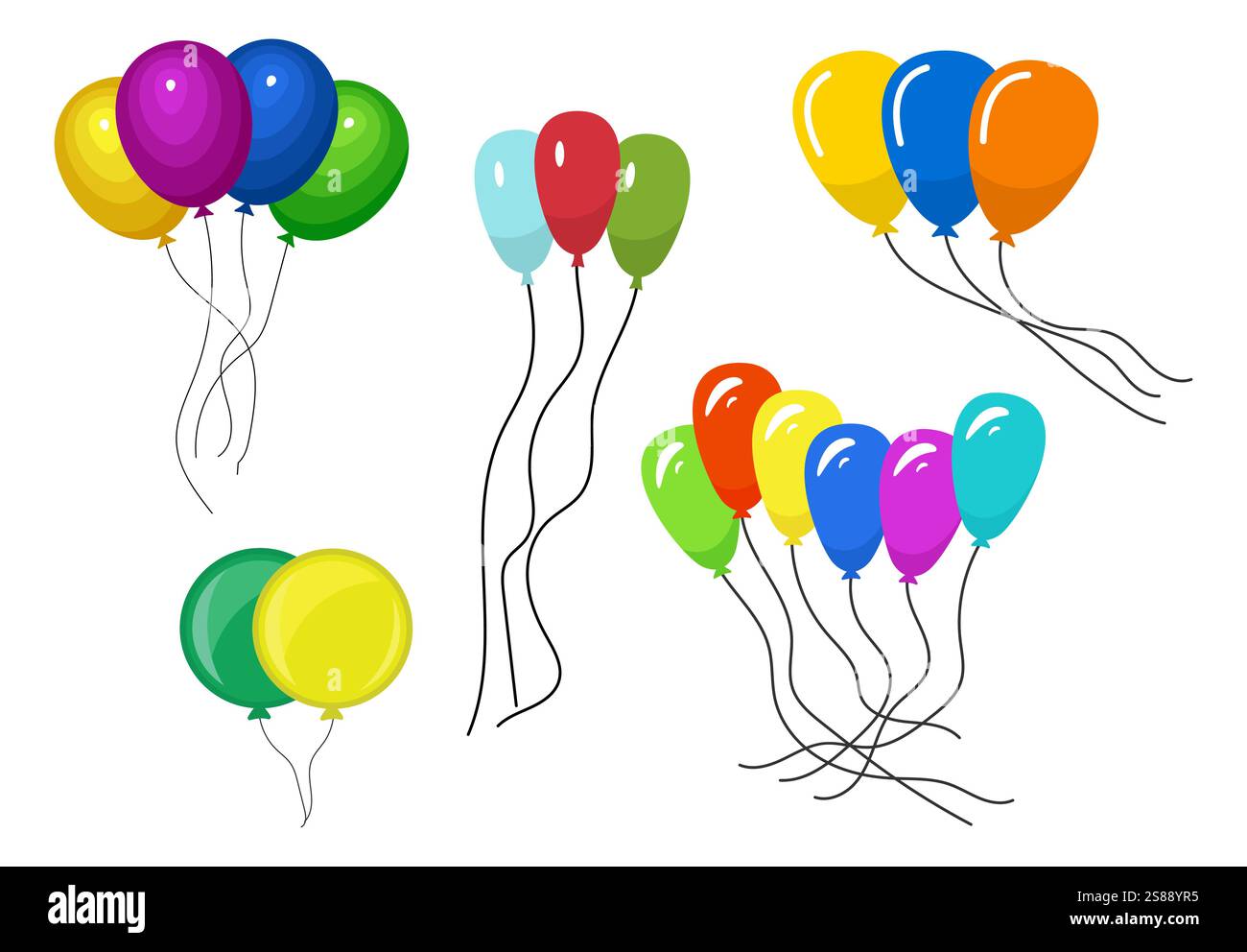 Bunches of several colour helium balloons. Vector illustration Stock ...