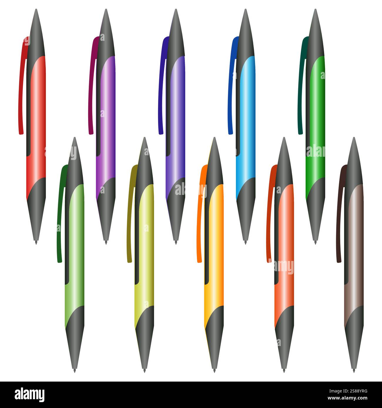 Set of multi-colored pens on a white background. Vector illustration ...