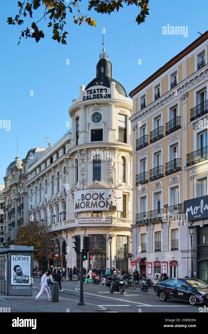 Madrid, Spain - January 21, 2025: Facade of the Calderon Theater shows ...