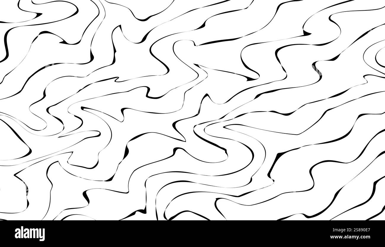 Abstract Halftone Black and White Wavy Lines Textured Background with 3D Illusion and Twisting ...