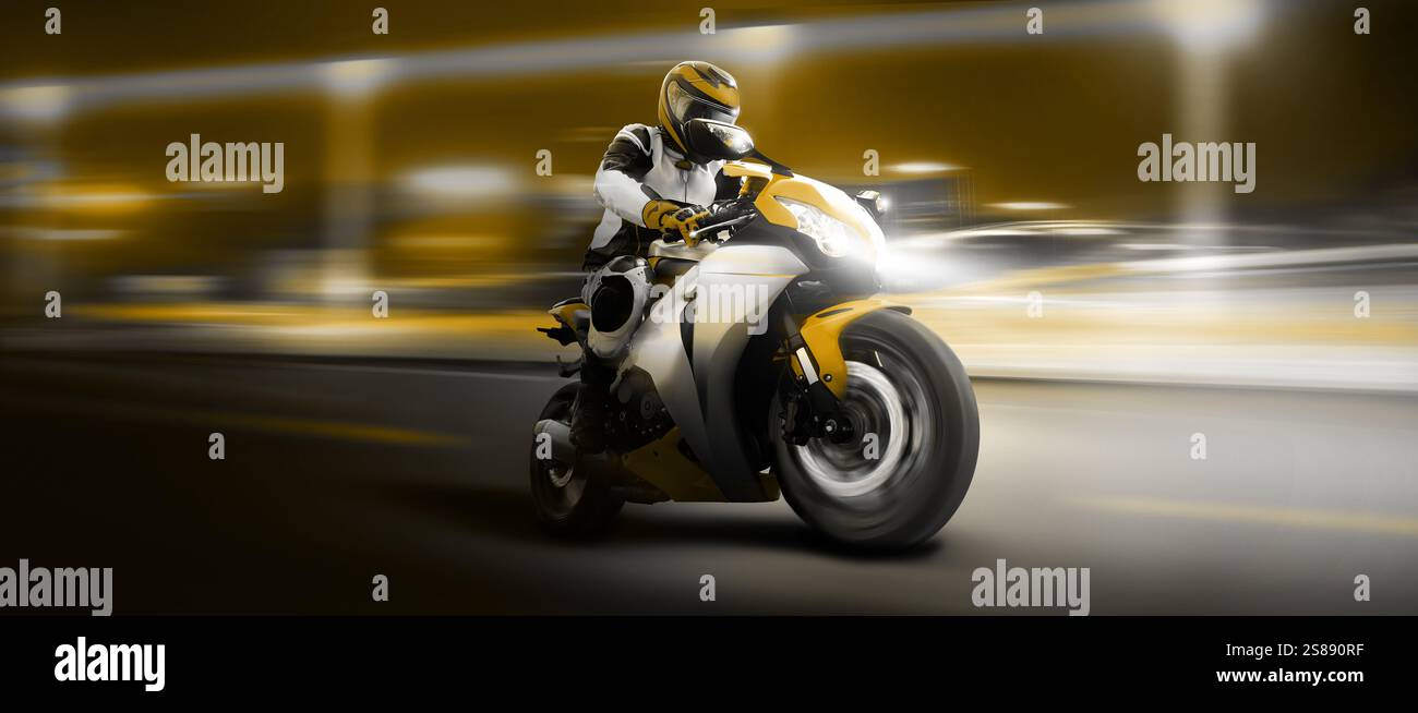 Biker speed fast motion blur motorcycle motorbike race on the highway ...
