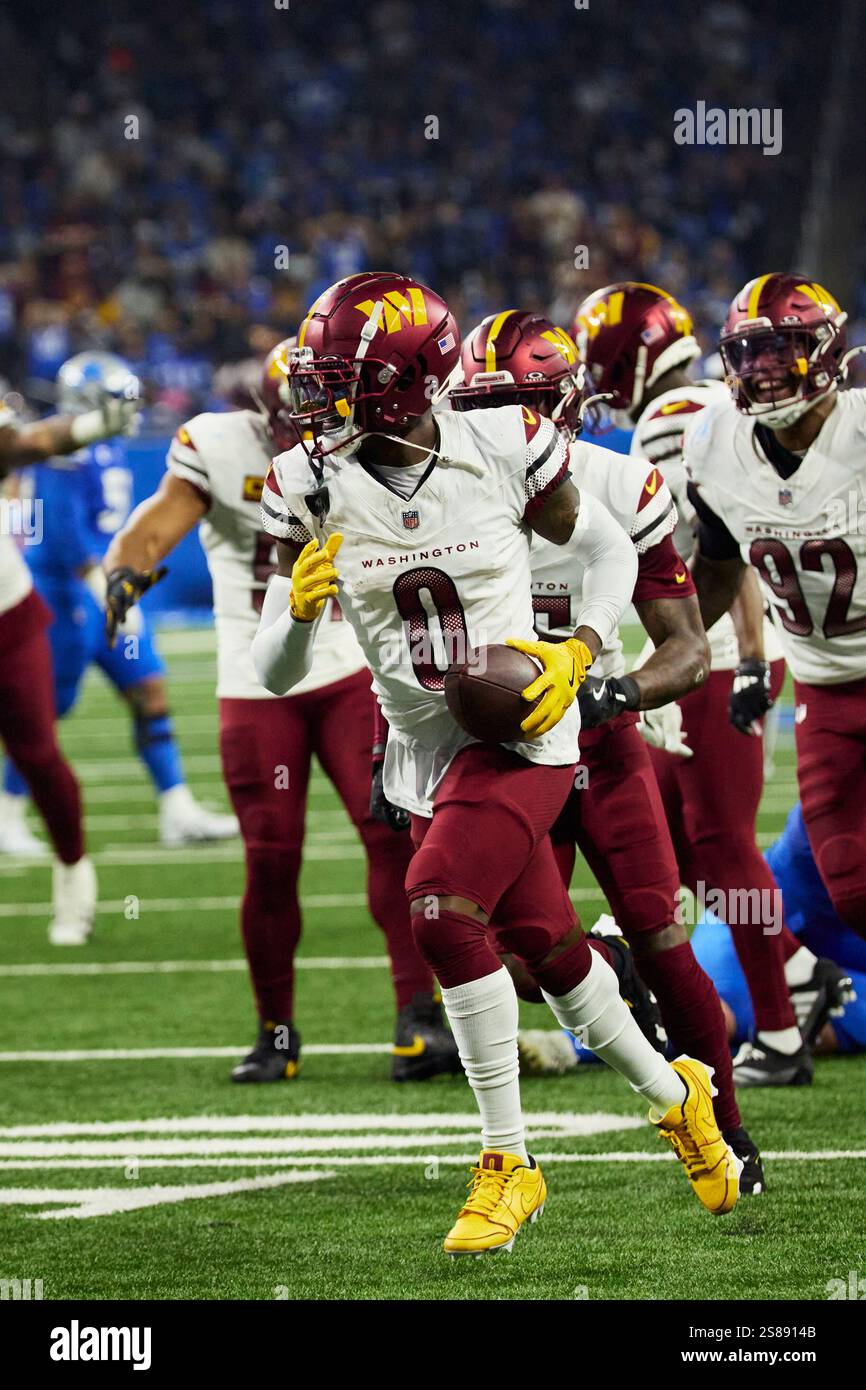 Washington Commanders cornerback Mike Sainristil (0) celebrates after ...