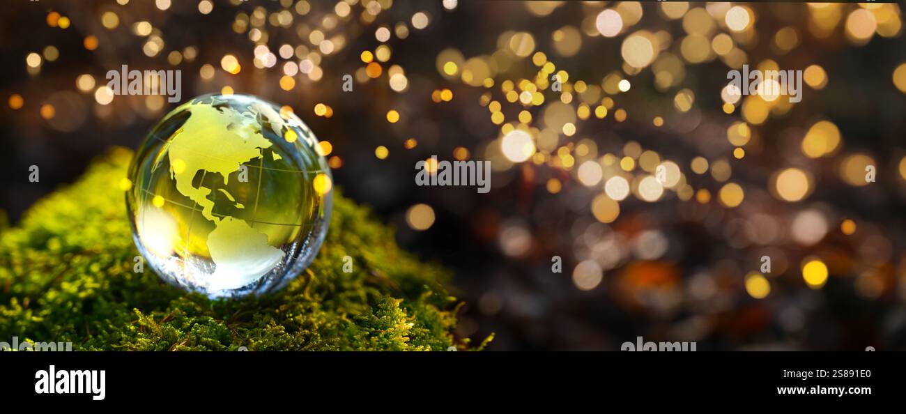 New year sustainable, ecology and environment background. Green glass ...