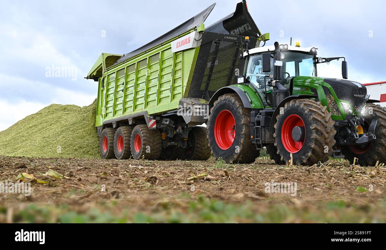 Latest forage harvester-tractor combine harvester harvesting a maize ...
