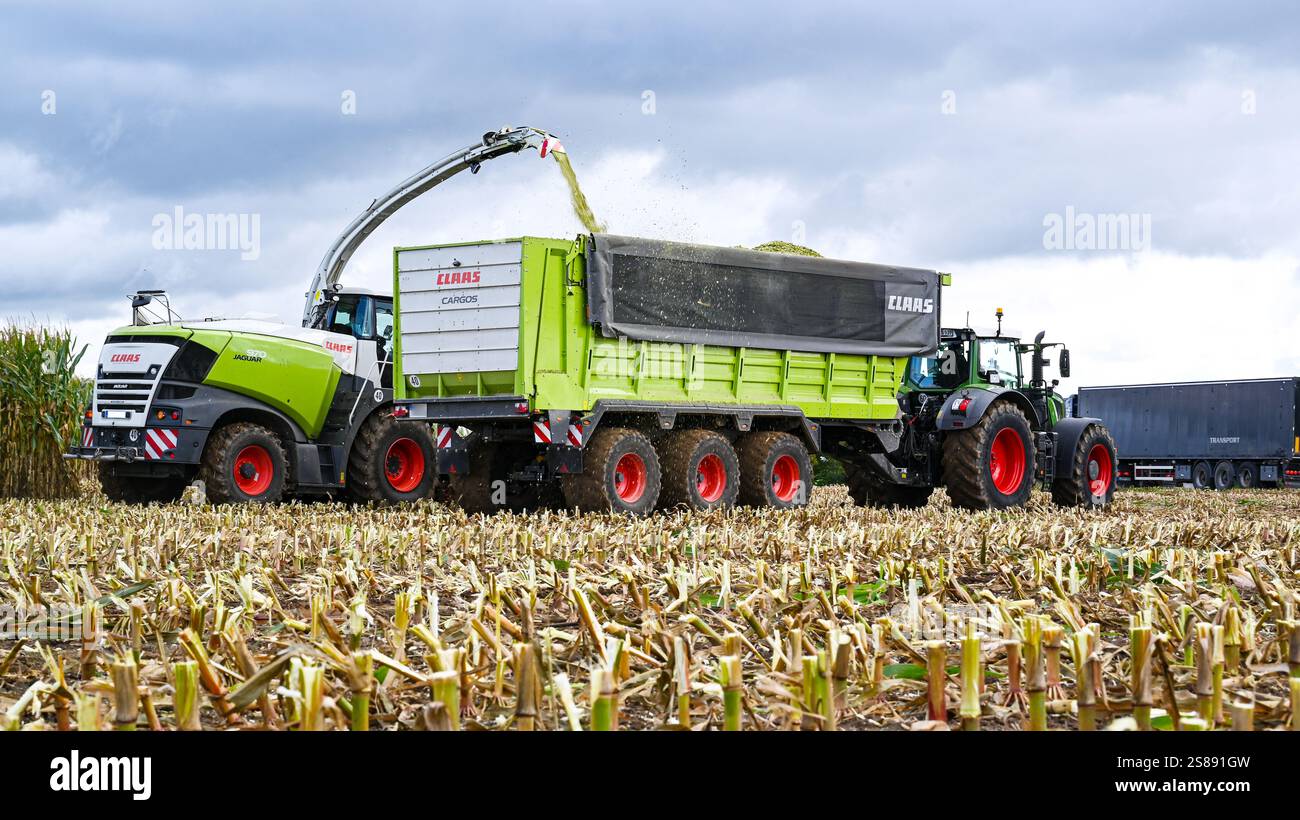 Latest forage harvester-tractor combine harvester harvesting a maize ...