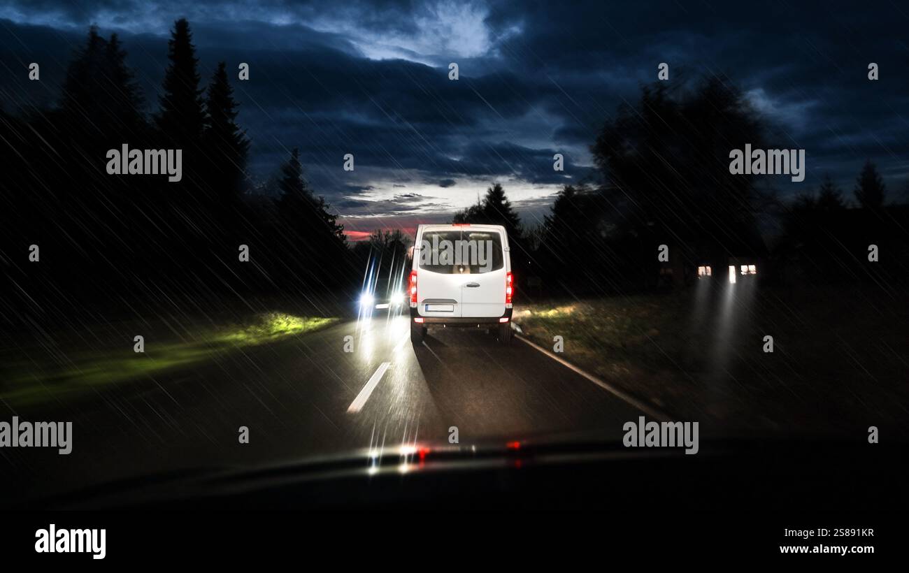 Traffic front - and backlights in road - dazzled and poor visibility ...