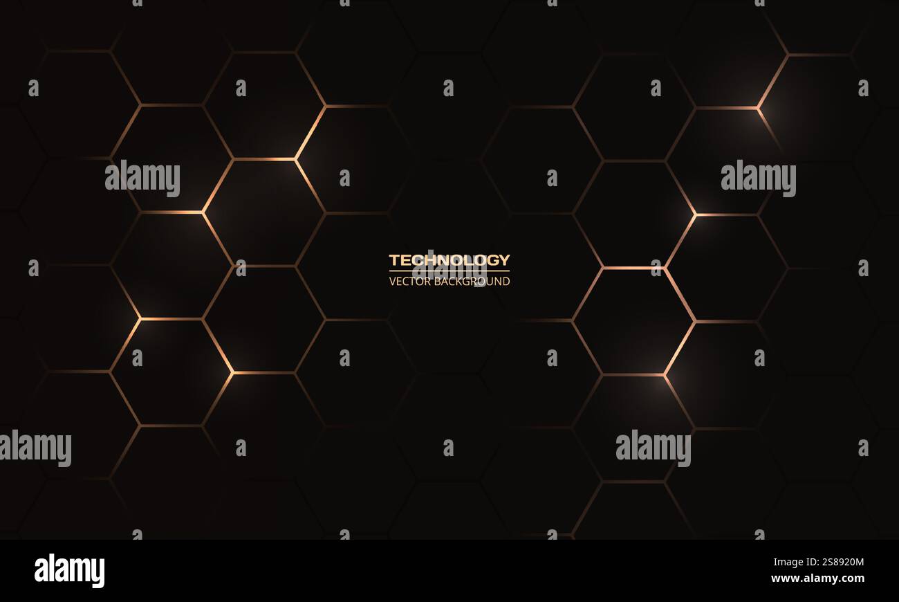 Hexagon technology black and gold colored honeycomb abstract background. Vector illustration ...