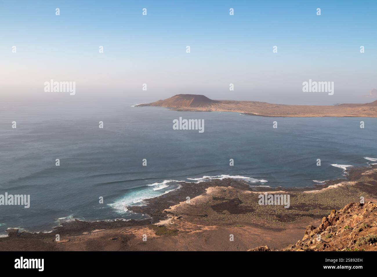 View from a cliff on the coast and Atlantic ocean. Land of island La ...