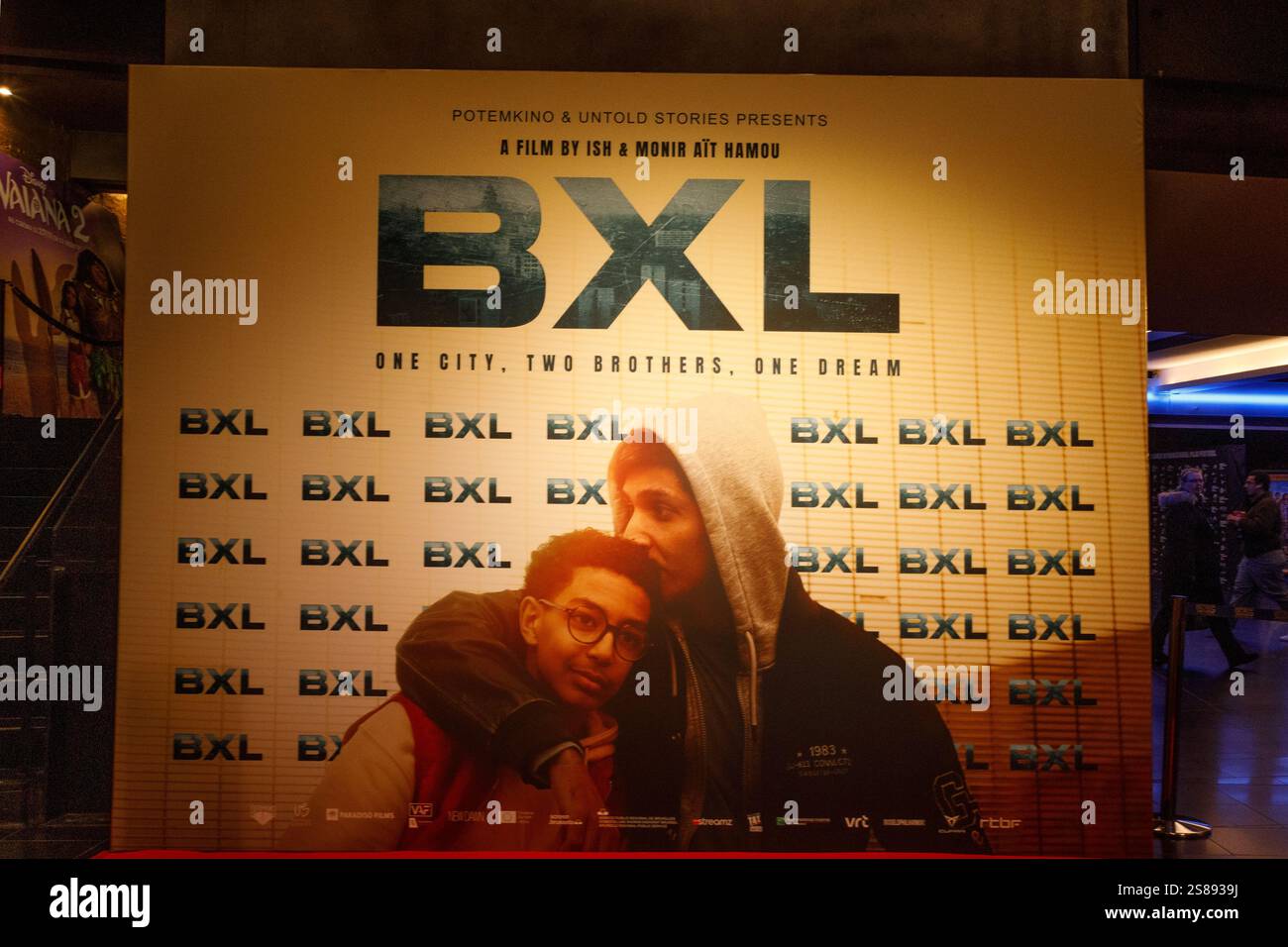 The poster of the movie BXL pictured at the premiere of the movie 'BXL ...