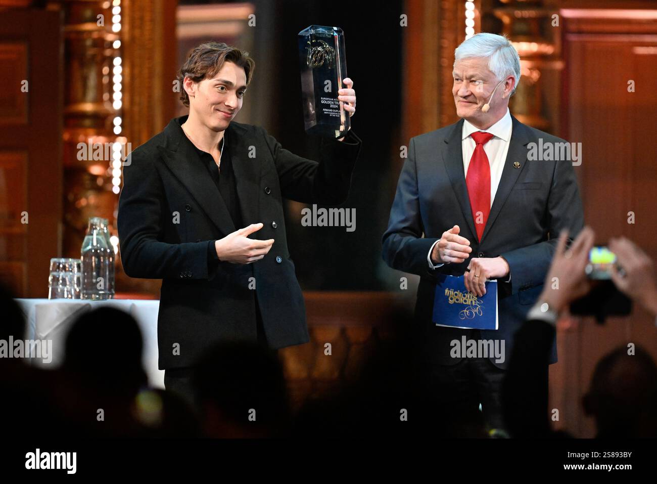 Stockholm, Sweden. 21st Jan, 2025. Armand Duplantis receives the award ...