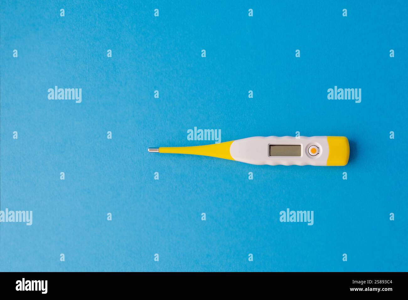 Yellow and white thermometer on a blue background, free space for text ...