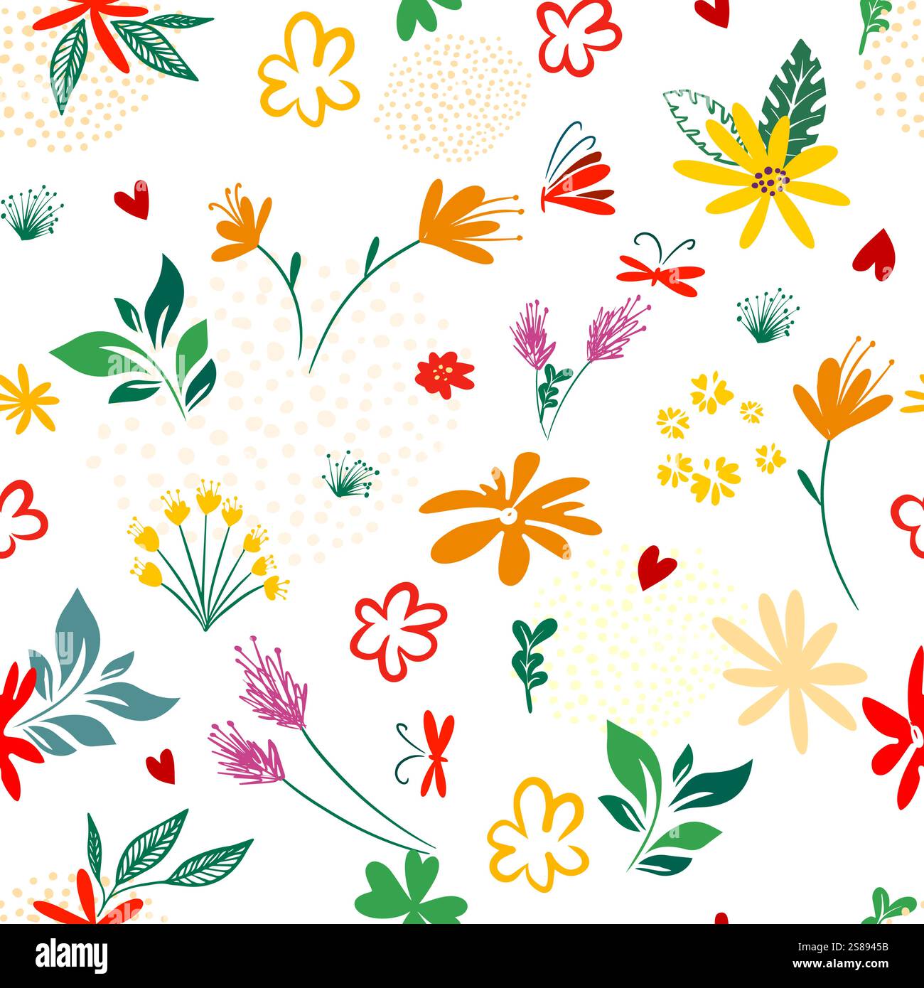 Seamless background of simple beautiful flowers. hand drawing. Not AI ...