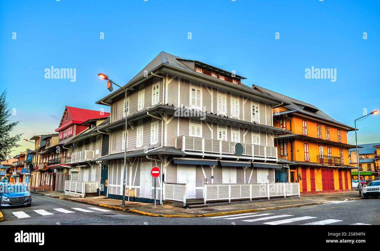 Traditional architecture of the old town of Cayenne, the capital of ...