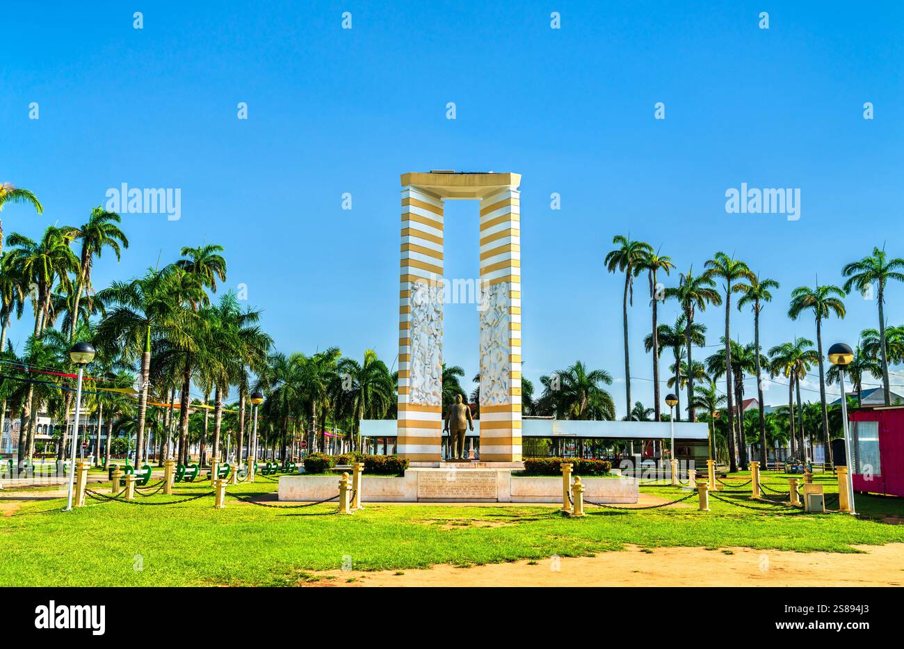 Statue of Felix Eboue on Place des Palmistes Square in Cayenne, French ...