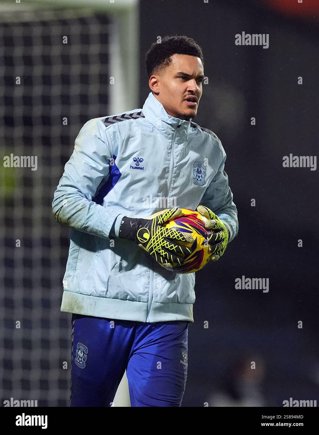 Coventry City goalkeeper Oliver Dovin warms up before the Sky Bet ...