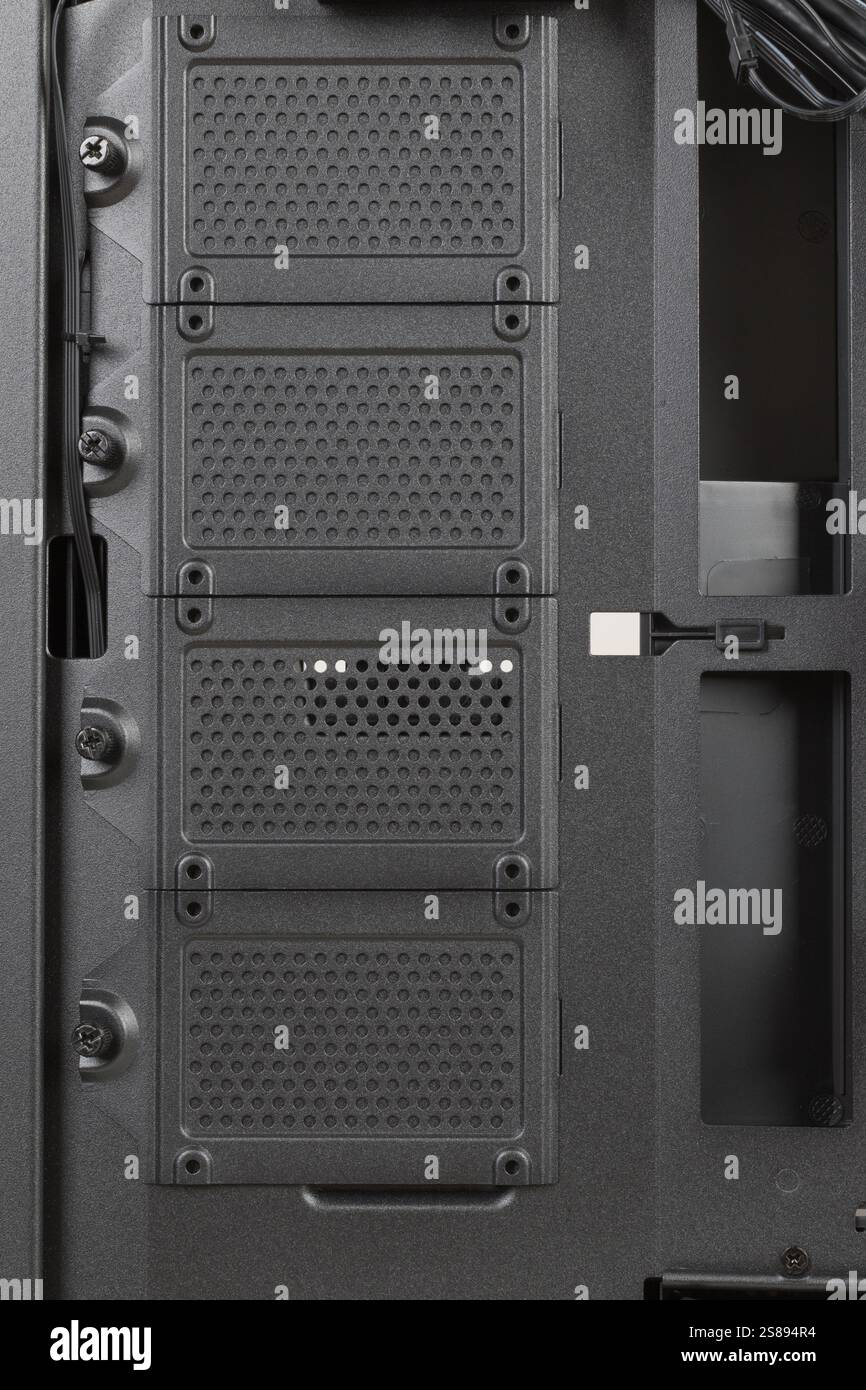 Side view of empty big tower, PC case, chassis, without right metal ...