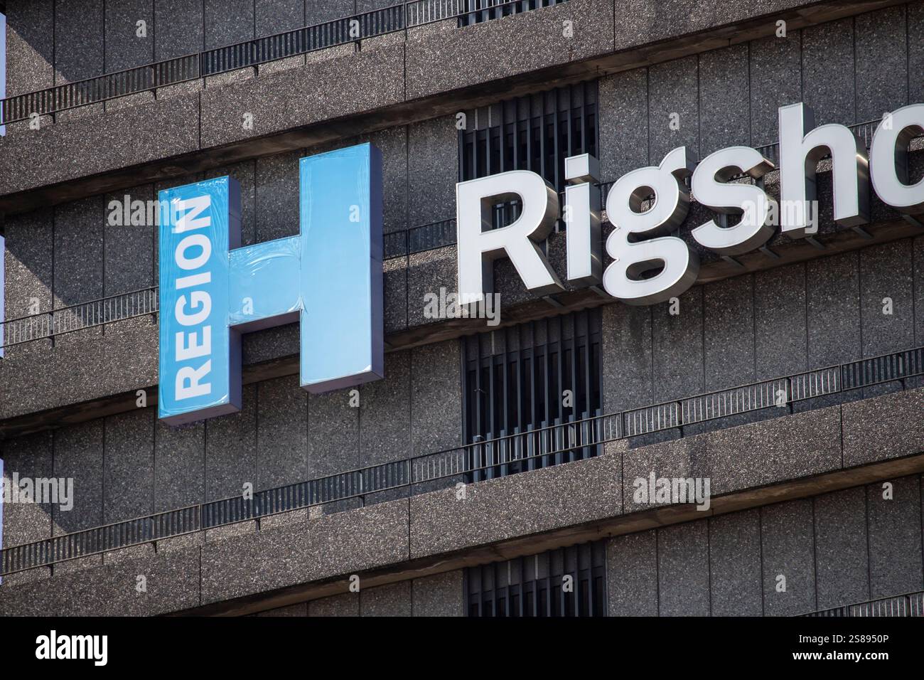 The logo of the Capital Region seen on a Rigshospitalet building Stock ...