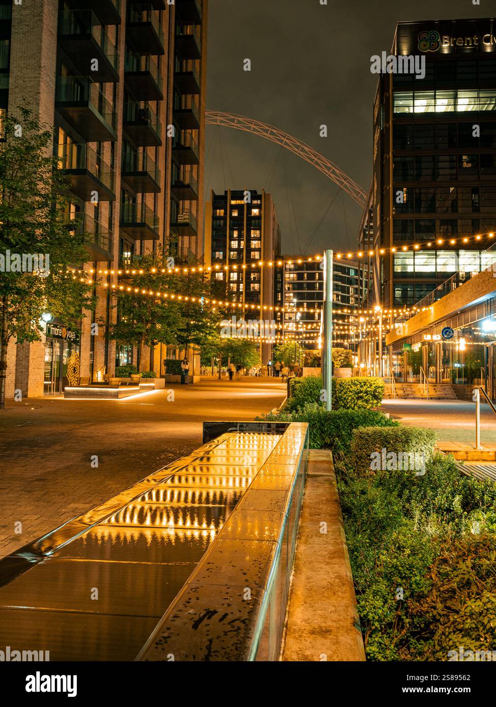 Night city street, lights reflect, pedestrians stroll Stock Photo - Alamy