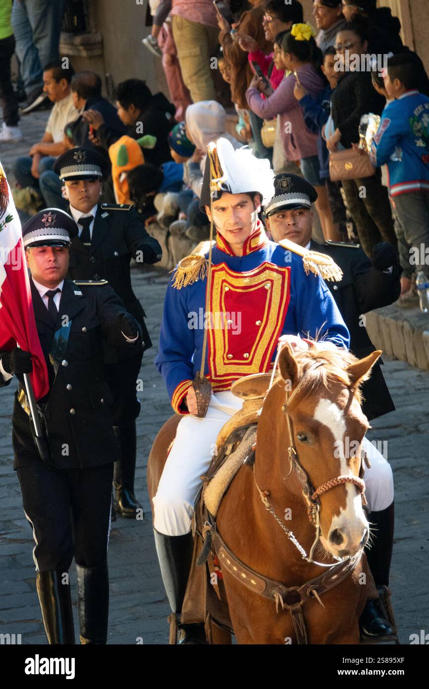 San Miguel de Allende, Mexico. 21st Jan, 2025. A historic re-enactor ...