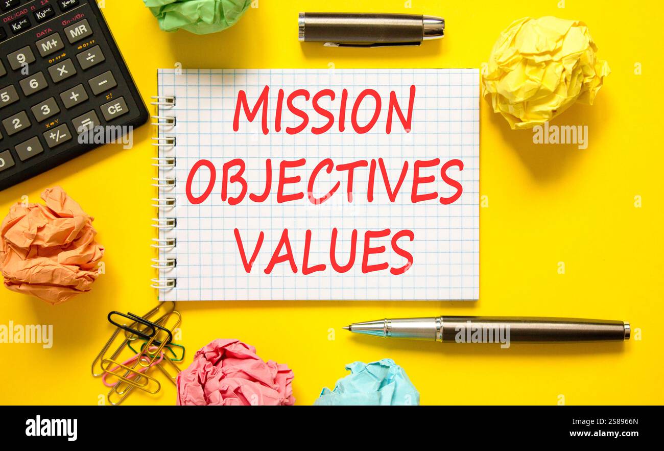Mission objectives values symbol. Concept words Mission Objectives ...