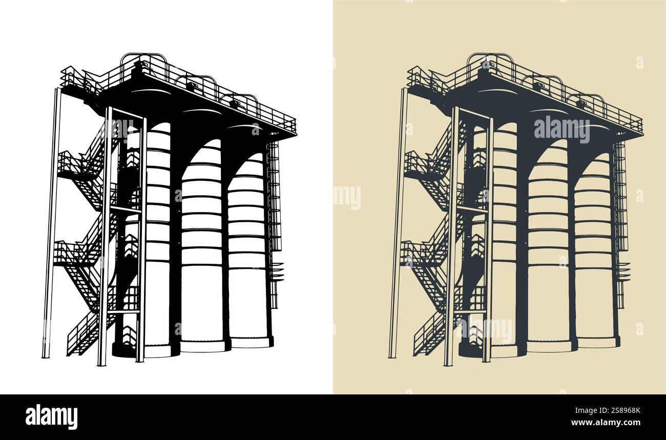 Stylized vector illustrations of a silo storage system Stock Vector ...