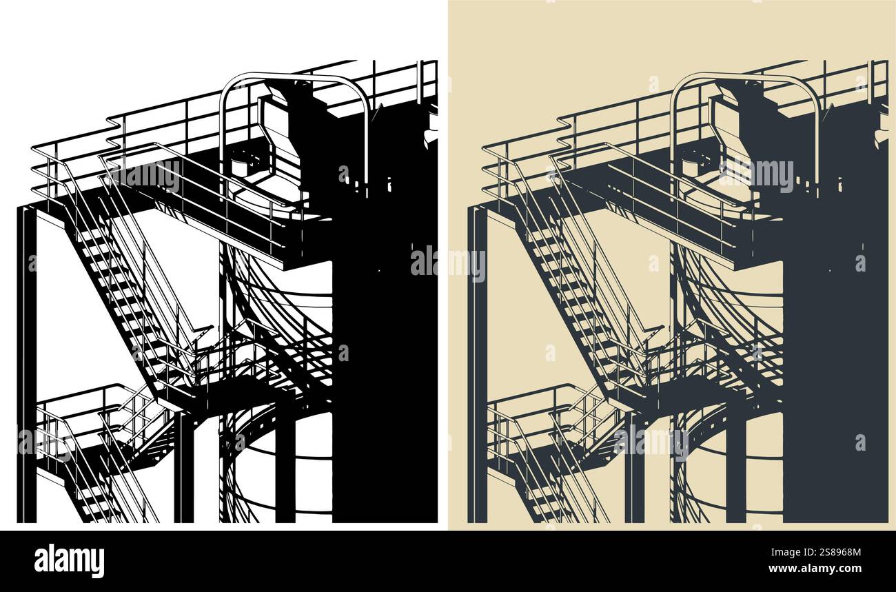 Stylized vector illustrations of a silo storage system close-up Stock ...
