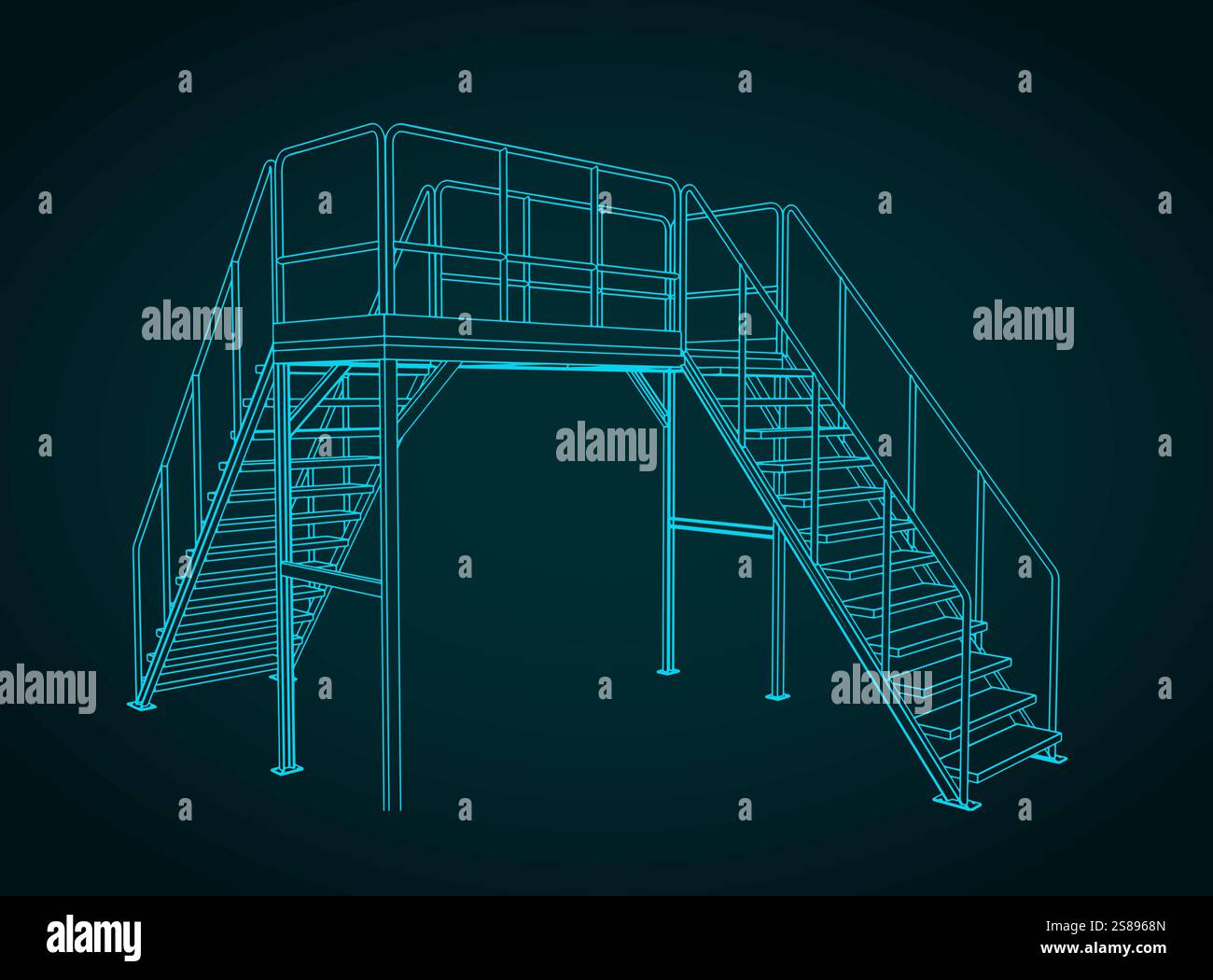 Stylized vector illustration of industrial platform and stairs ...