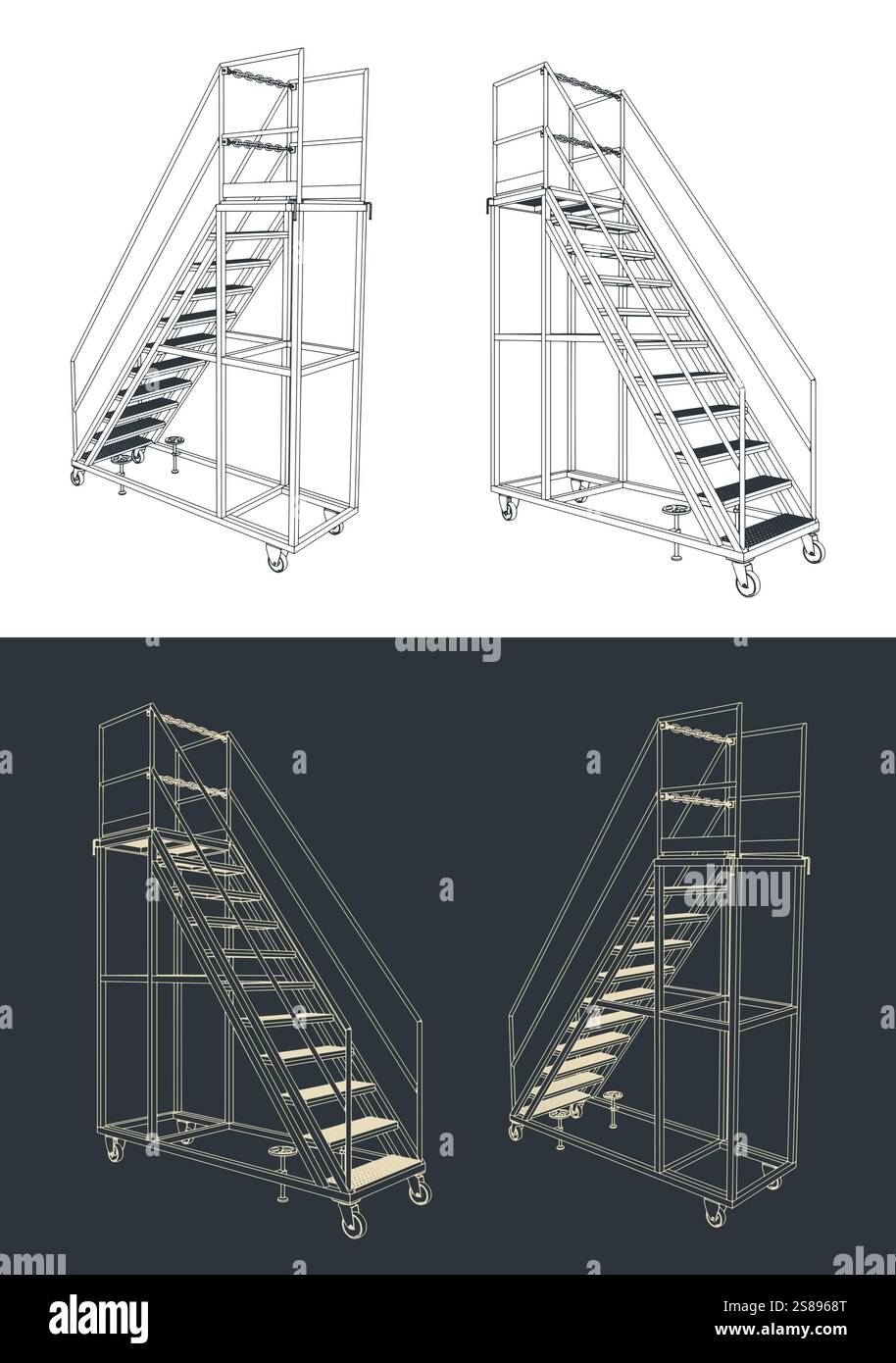 Stylized vector illustrations of mobile mobile maintenance ladder Stock ...