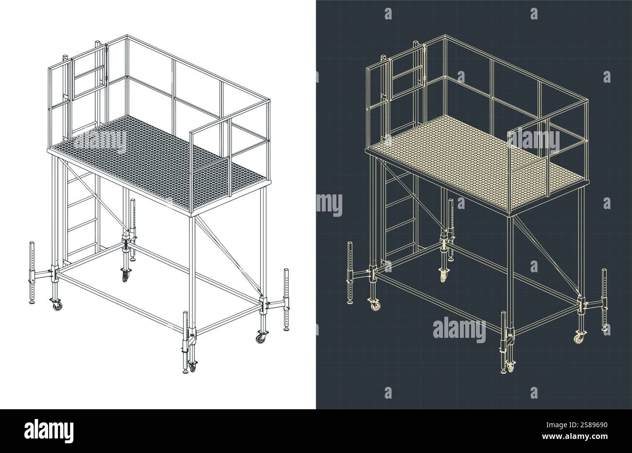 Stylized vector illustrations of mobile maintenance platform isometric ...