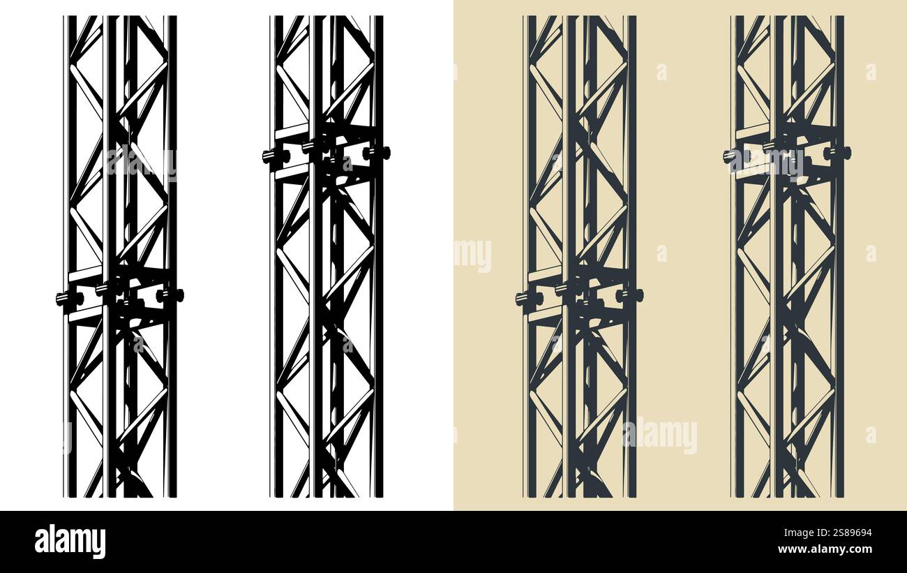 Stylized vector illustrations of modular metal truss close-up Stock ...