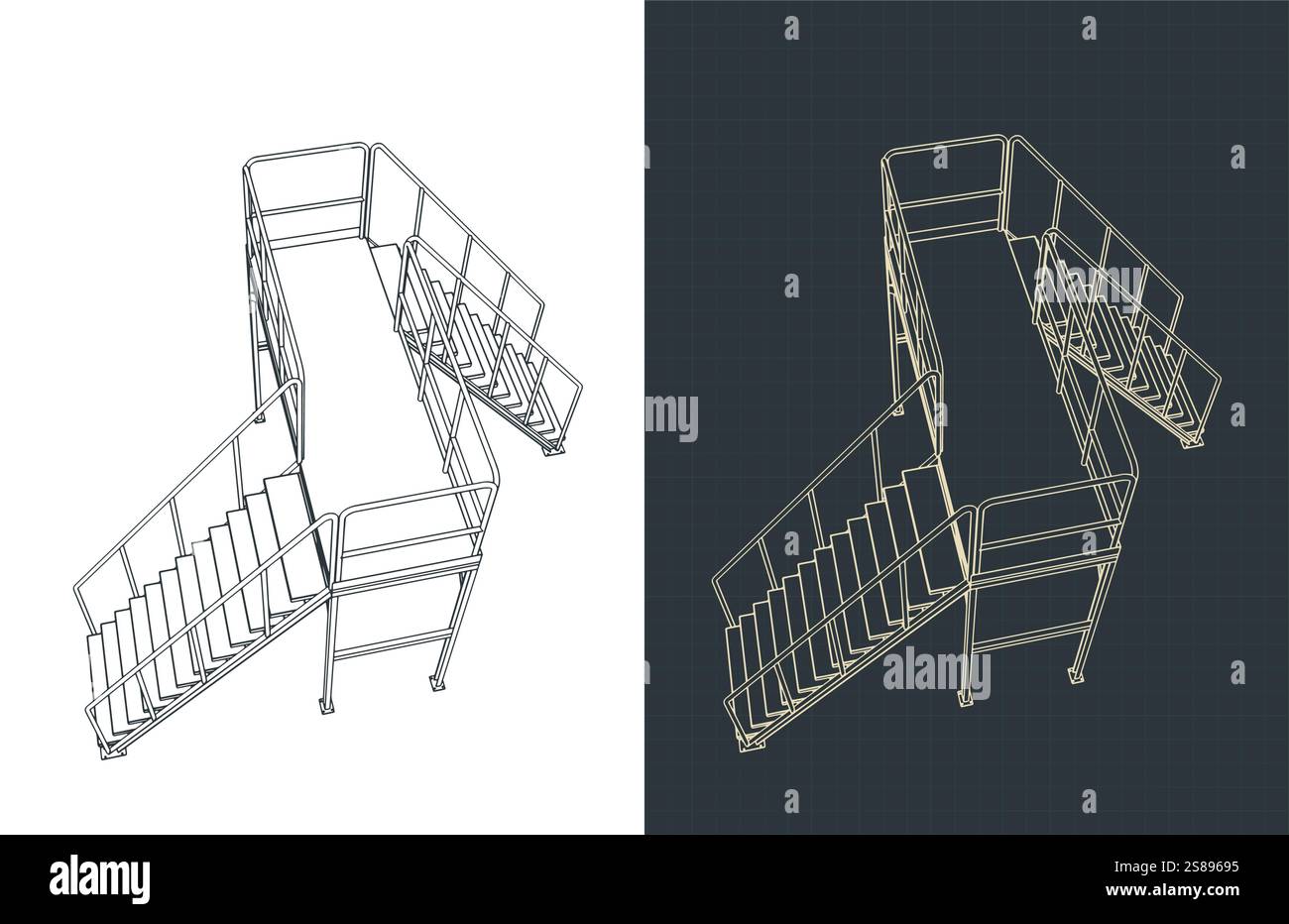 Stylized vector illustrations of industrial platform and stairs ...