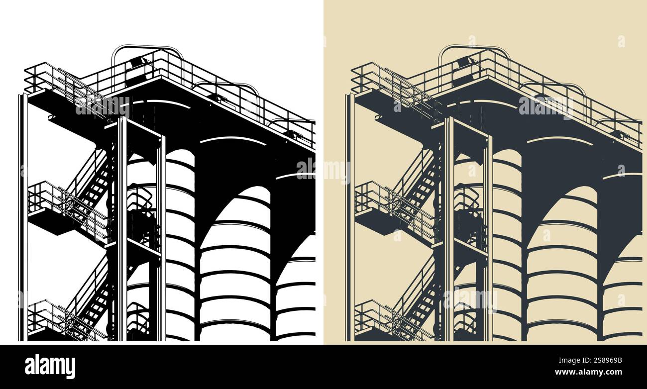 Stylized vector illustrations of a silo storage system close-up Stock ...