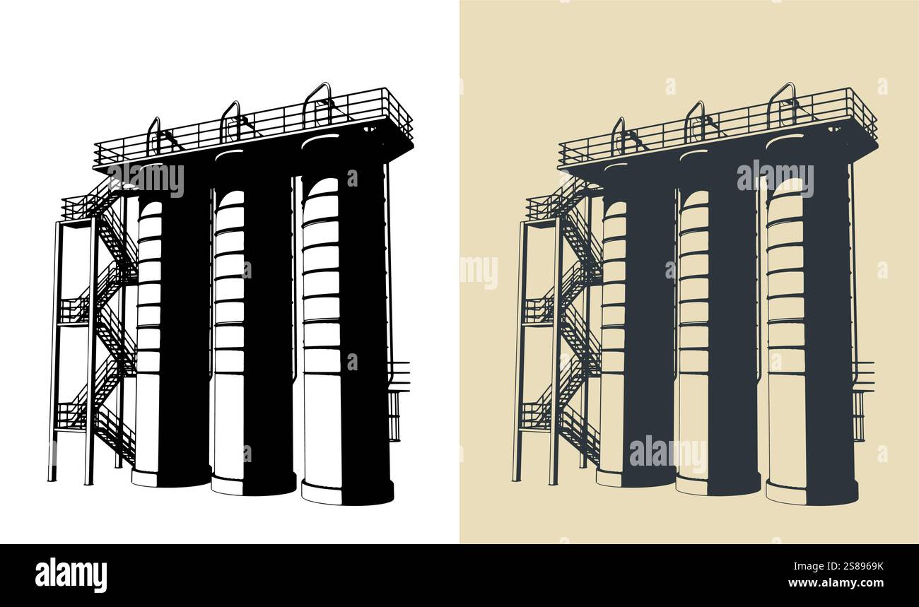 Stylized vector illustrations of a silo storage system Stock Vector ...