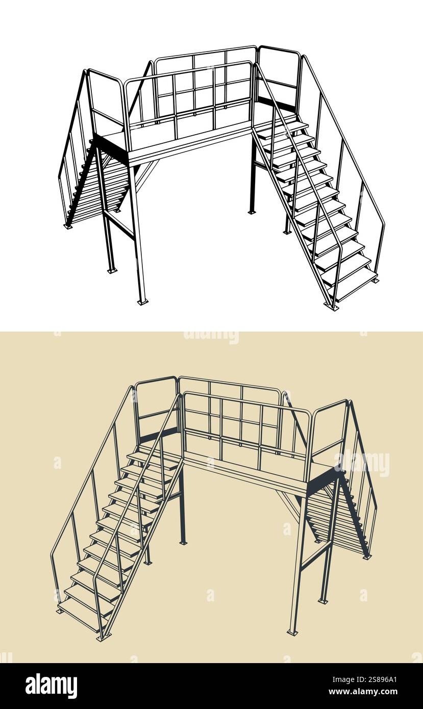 Stylized vector illustrations of industrial platform and stairs Stock ...