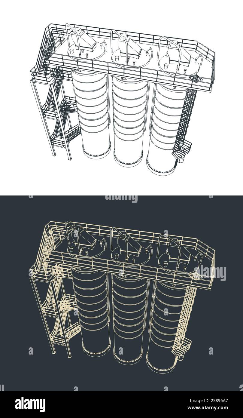 Stylized vector illustrations of a silo storage system drawings Stock ...