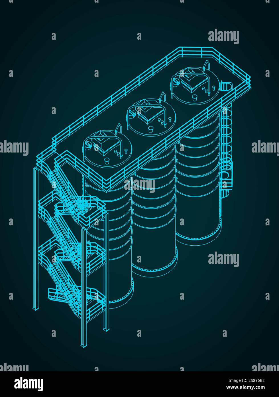 Stylized vector illustration of a silo storage system isometric ...