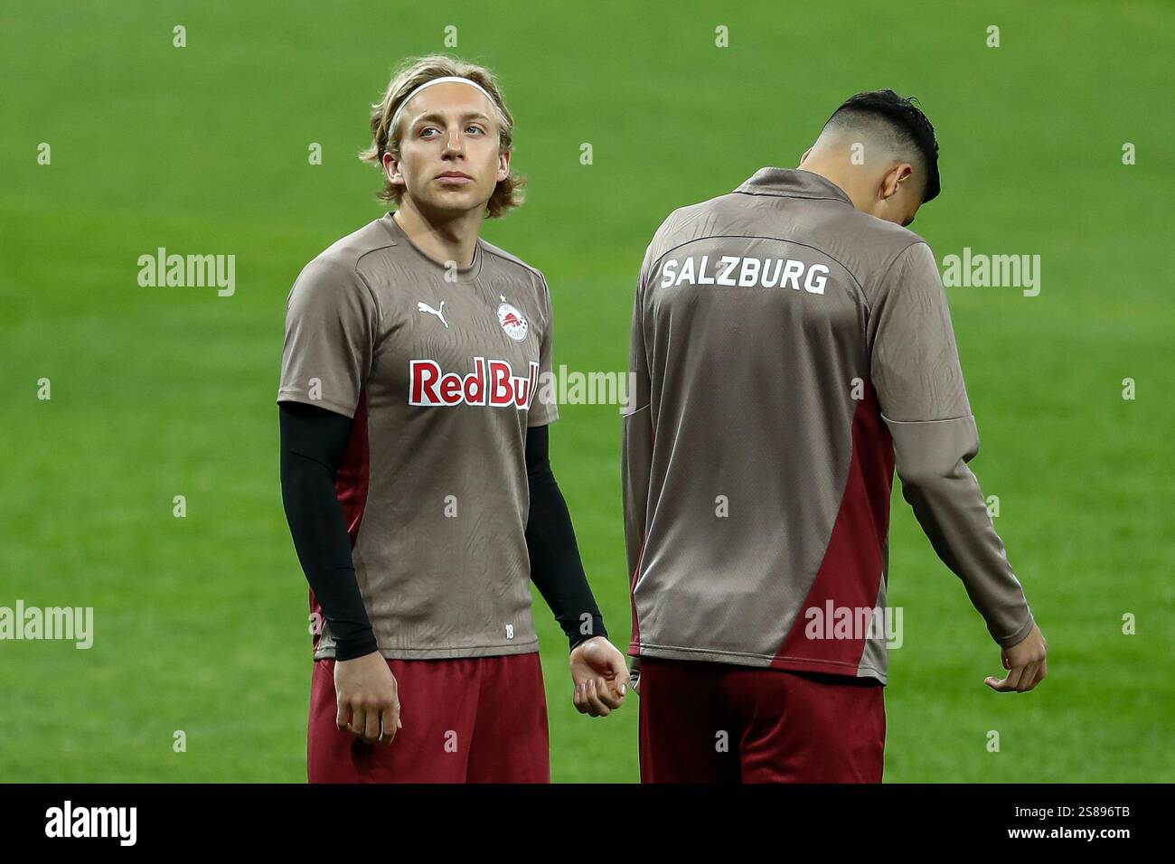 Mads Bidstrup of RB Salzburg looks on during the training ahead the ...