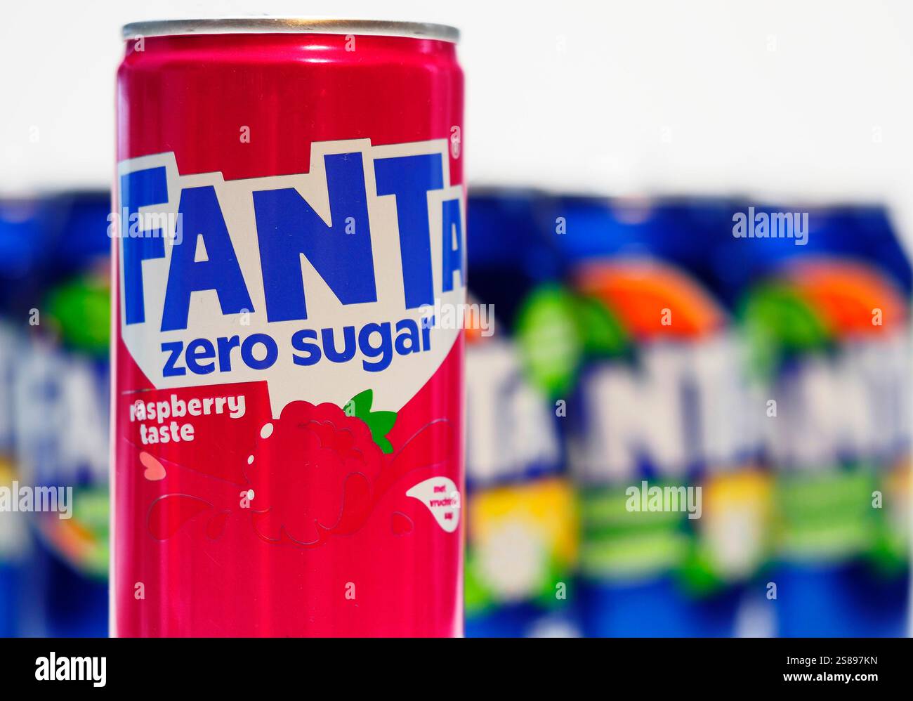 In this photo illustration, a can of Fanta with raspberry is seen ...