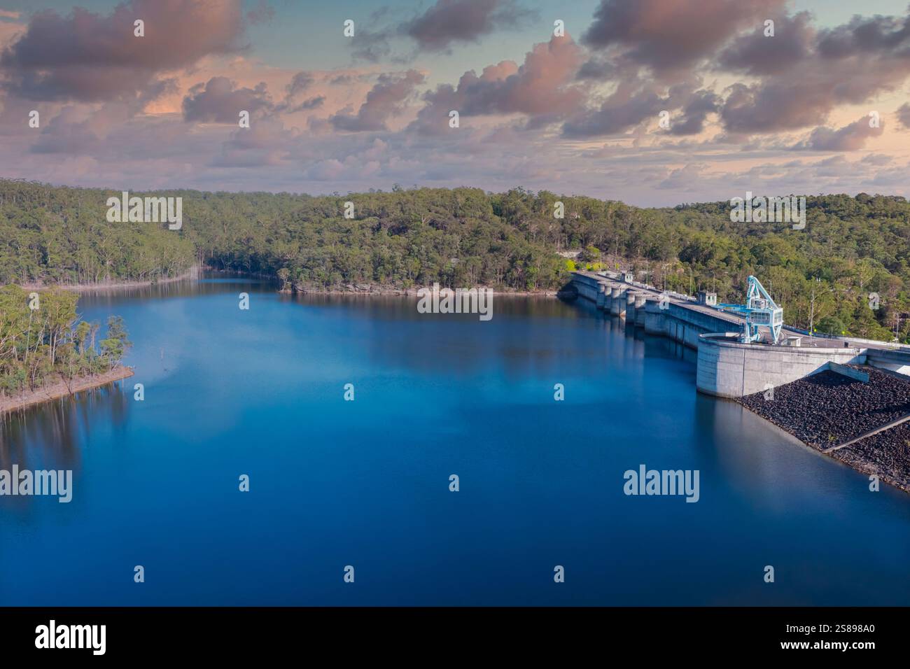 Photograph of the scenic Warragamba Dam wall and reservoir nestled ...