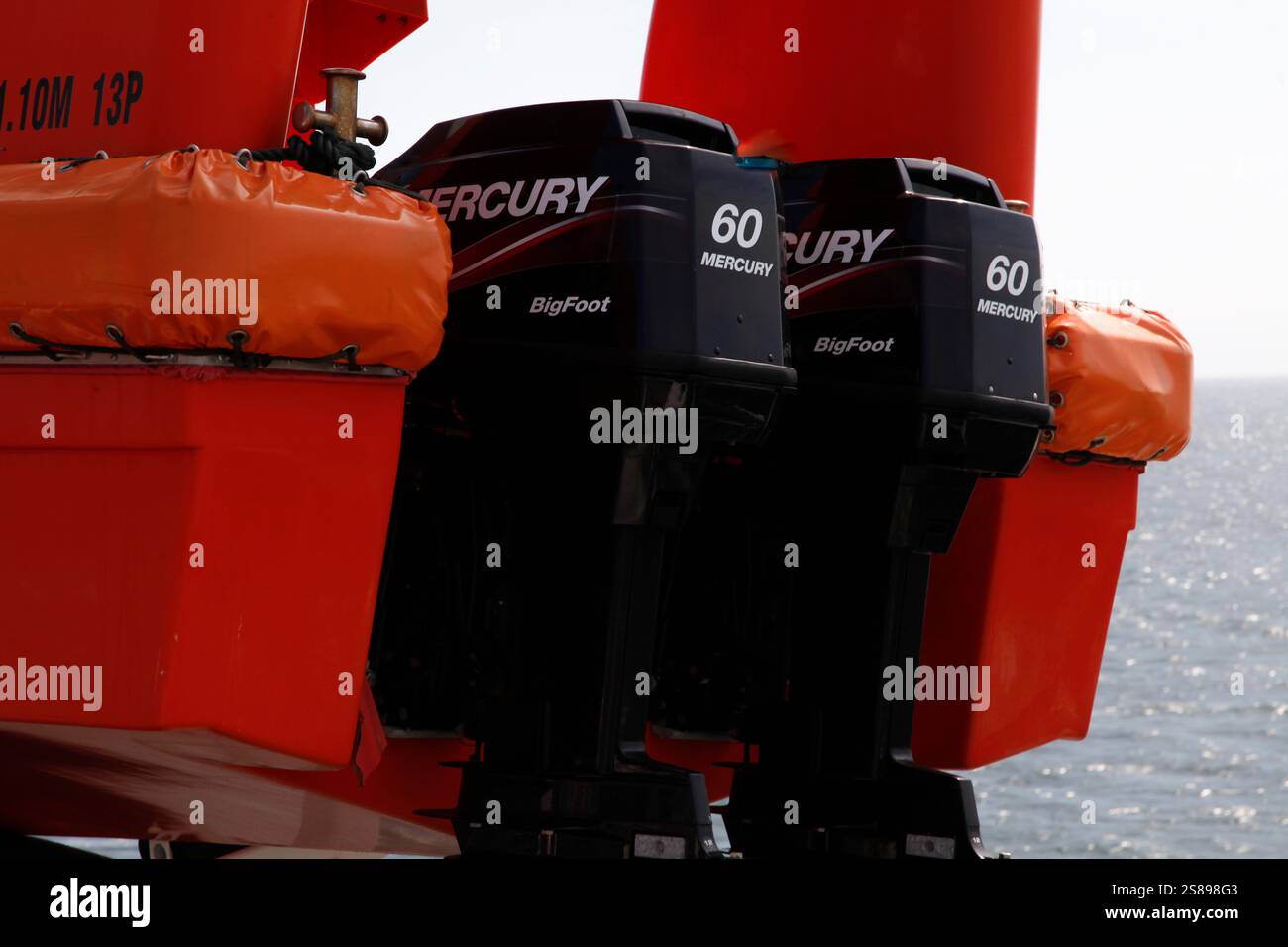 Twin Mercury 60hp outboard motors on ferry lifeboat Stock Photo - Alamy