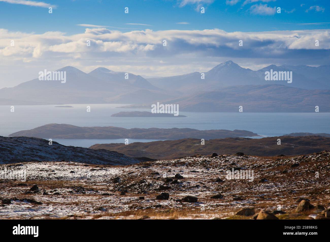 View over Raasay and Skye from Bealach na Bà on Applecross Pass Stock ...