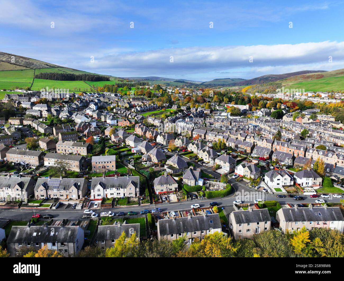 Aerial drone view of Galashiels Scottish Borders Stock Photo - Alamy