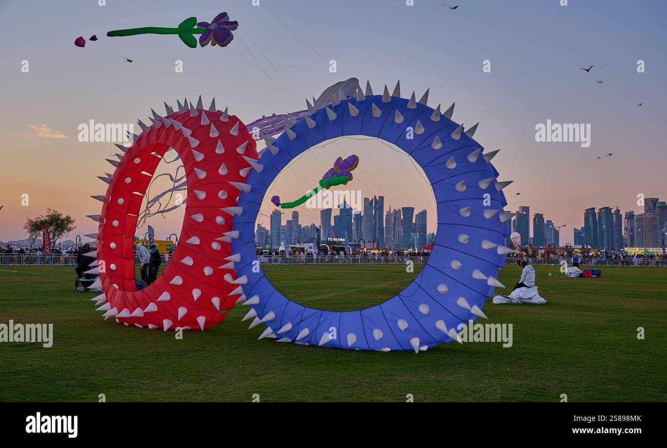 Qatar Kite Festival 2025 in Old Doha port (Mina District) sunset shot ...