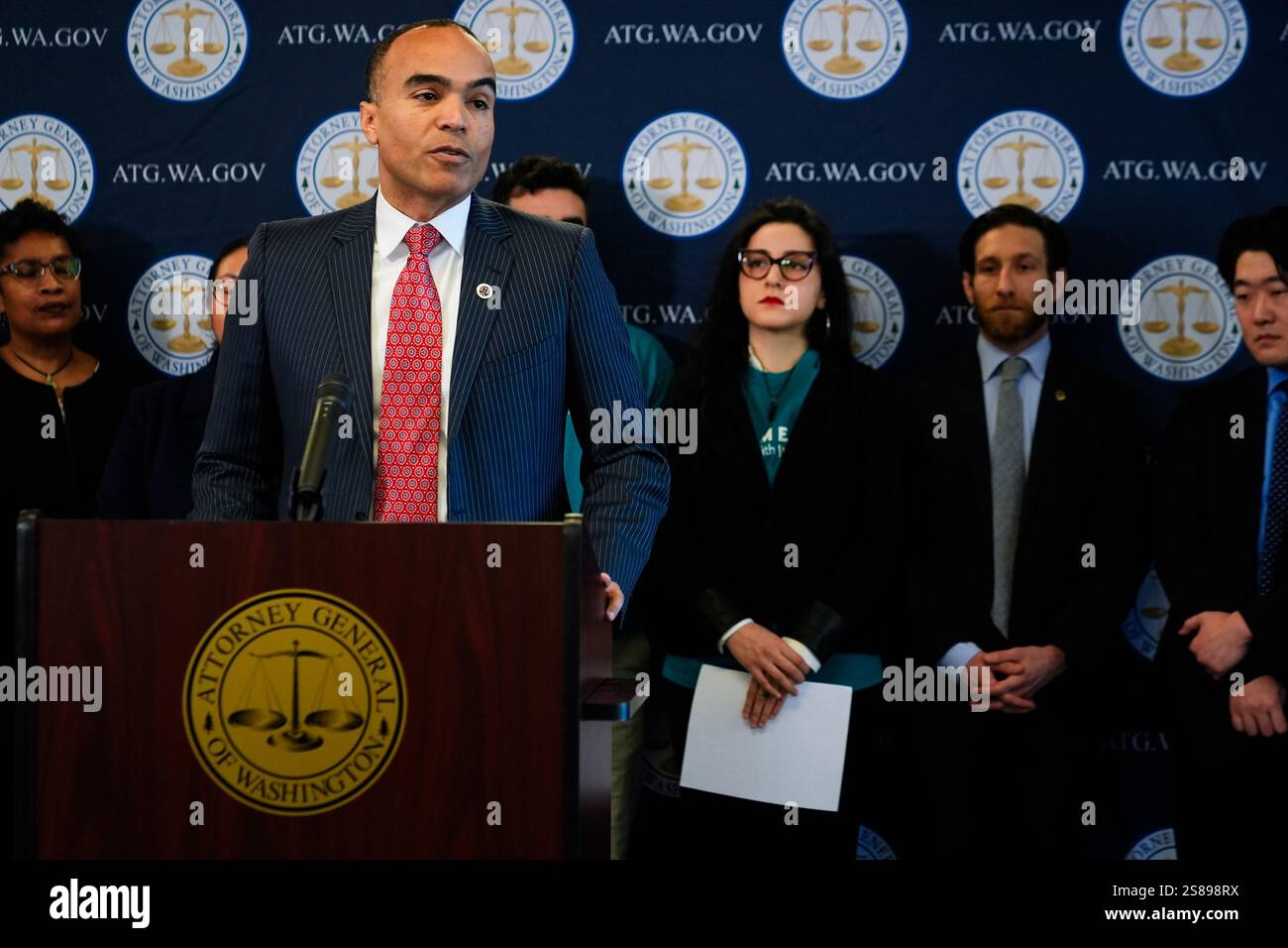 Washington Attorney General Nick Brown speaks during a news conference ...
