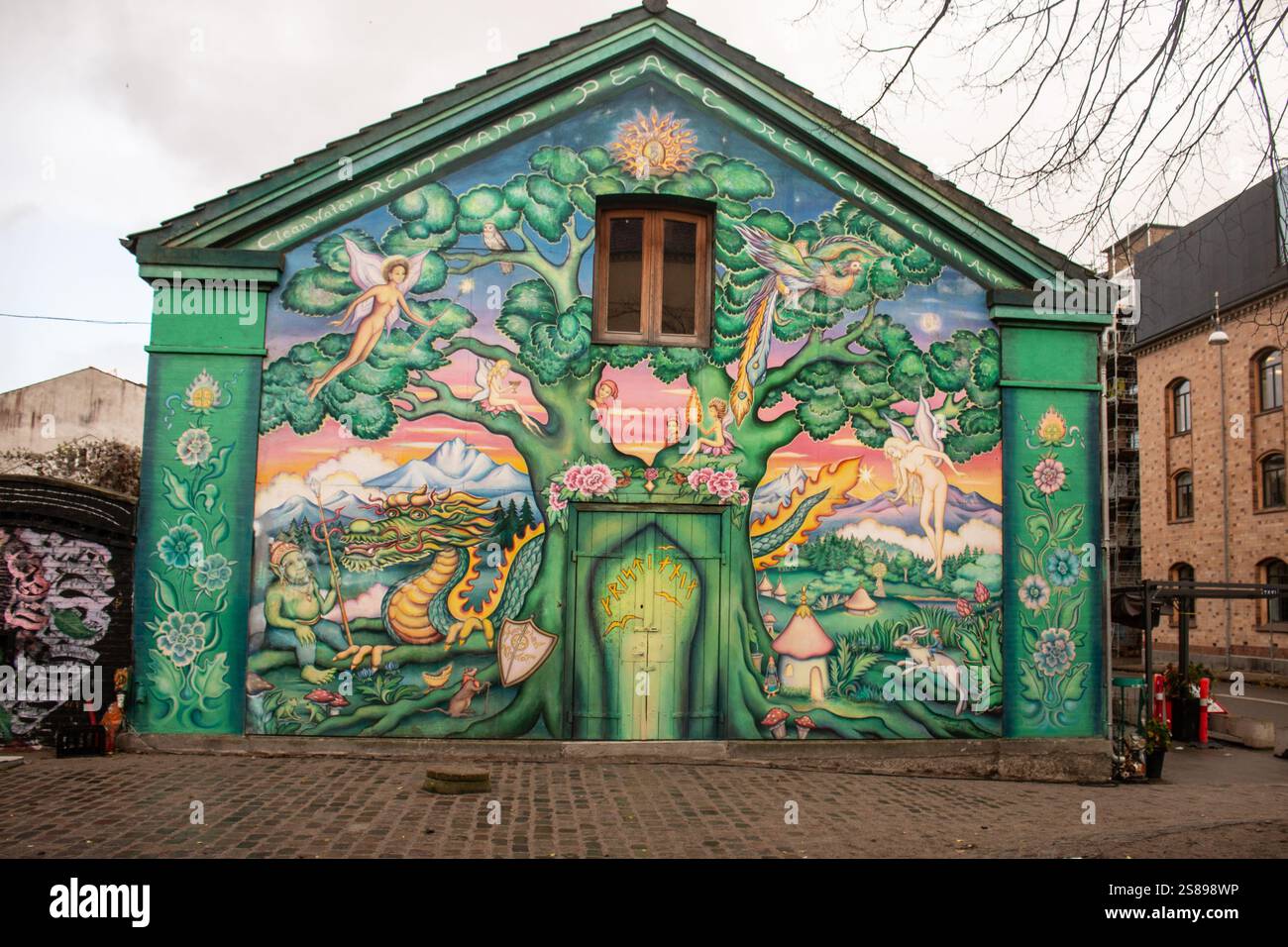 A building façade with street art seen at the Freetown Christiania in ...